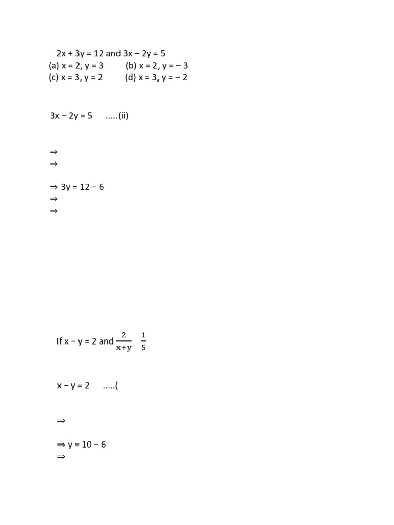 Maths X Mcqs Chapter 03 Linear Equation in Two Variables Part II | PDF ...