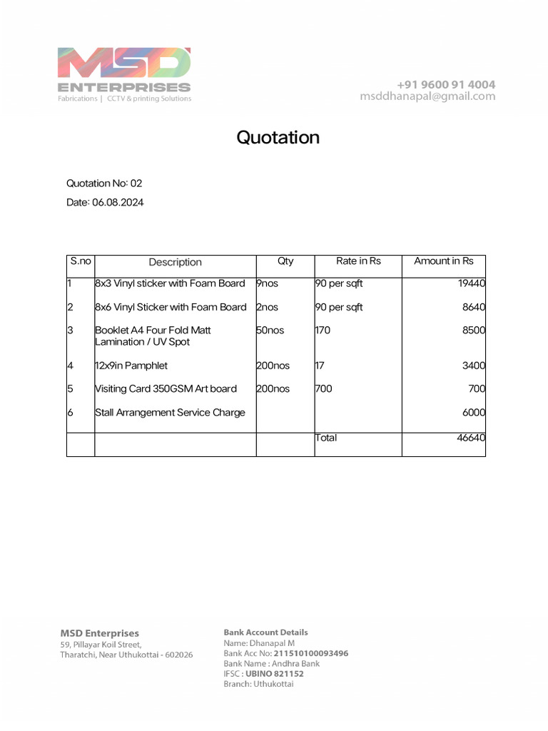 Quotation: Description | PDF