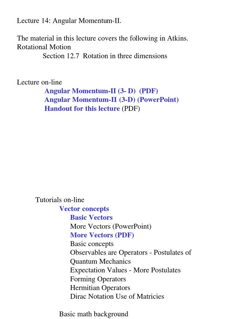 Chem 373 Lecture 14 Angular Momentum Ii Pdf Angular Momentum