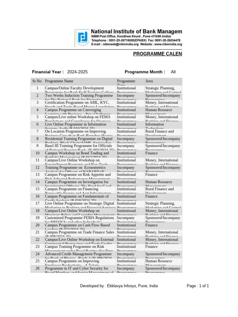 2024-2025 Banking Training Calendar | PDF | Banks | Audit