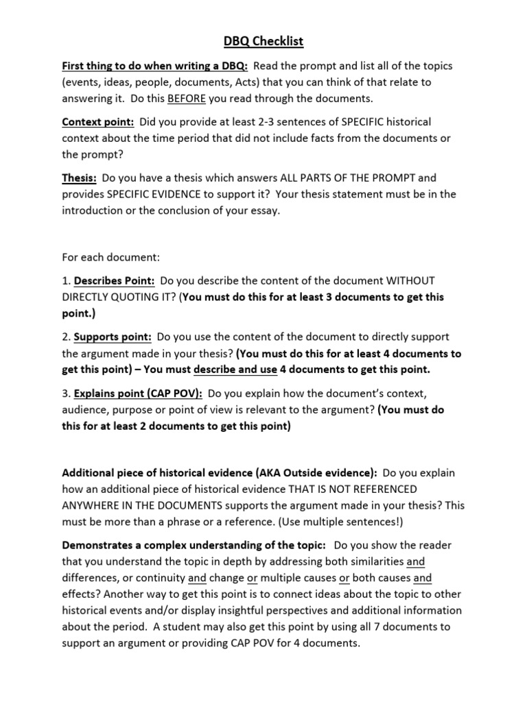 DBQ Checklist | PDF