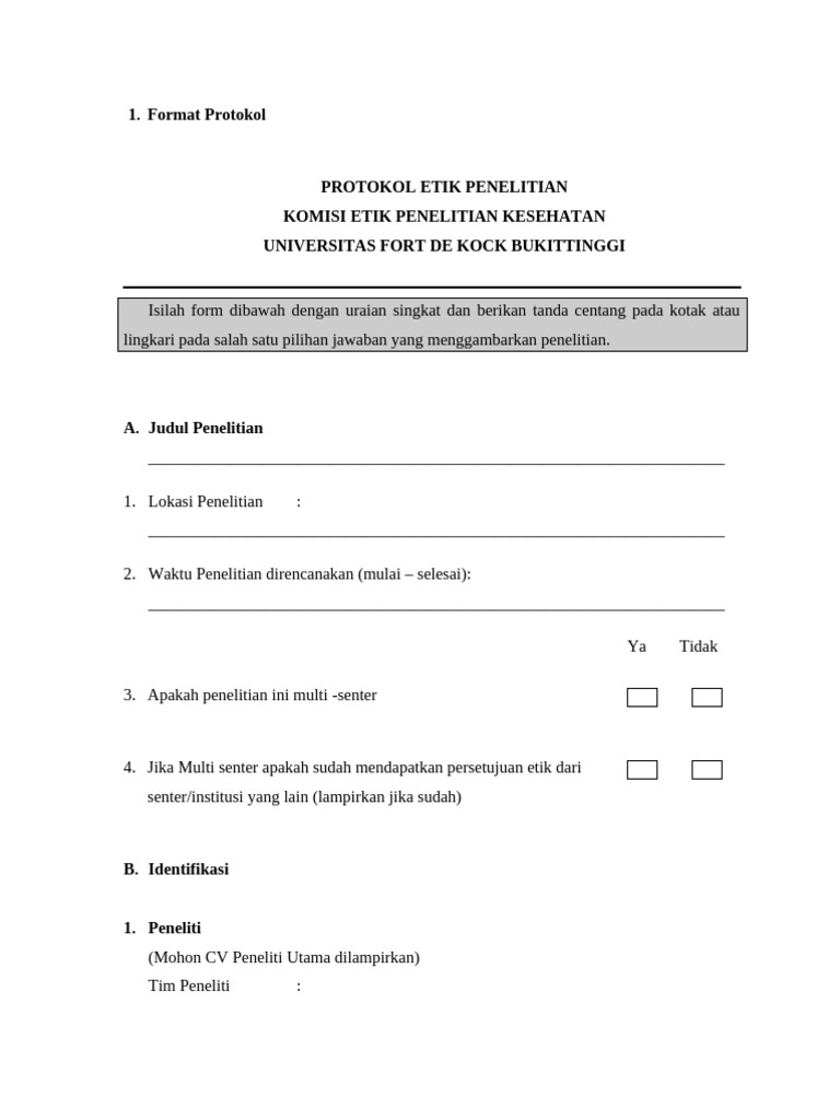Formulir Protokol Etik | PDF
