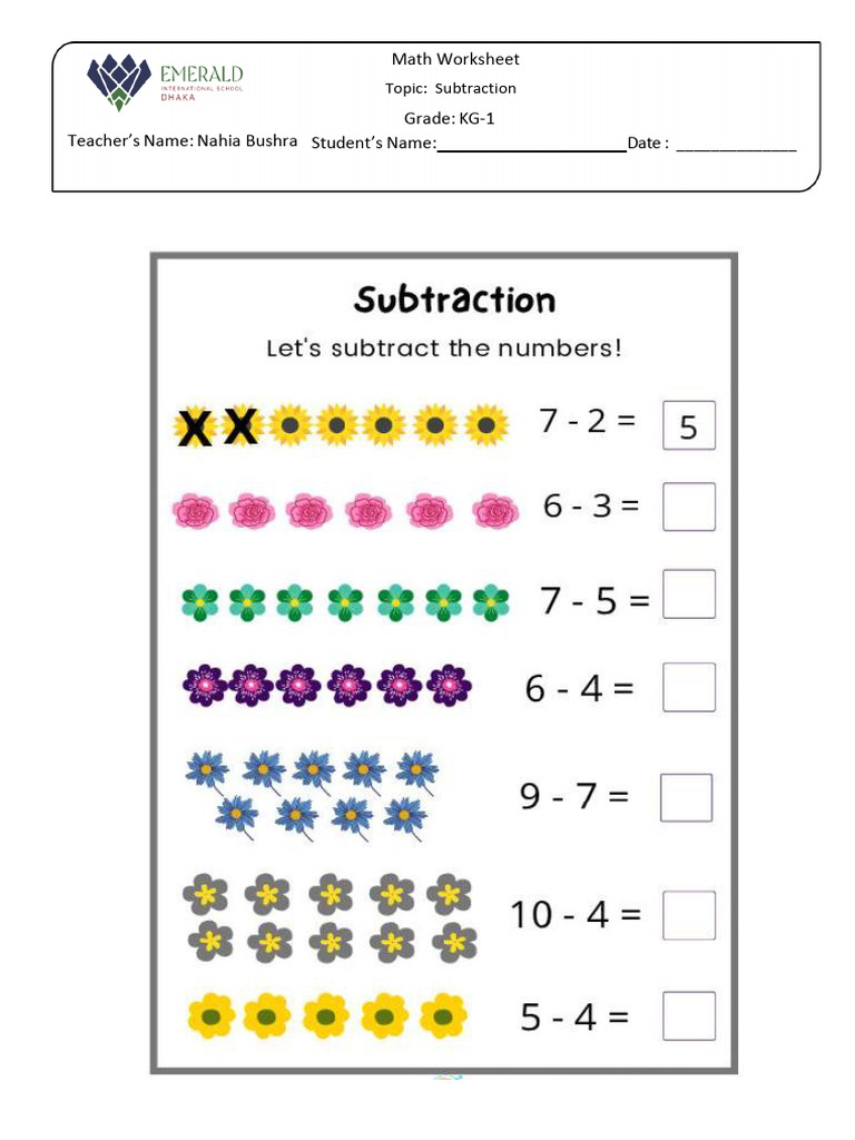 subtraction worksheet kg 1 (1) (1) | PDF