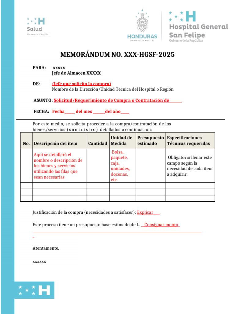 Formato Memorandum de Solicitud de Compra A Los Almacenes | PDF