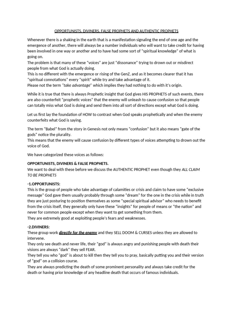 Distinguishing True and False Prophets | PDF | Prophet | Religious ...