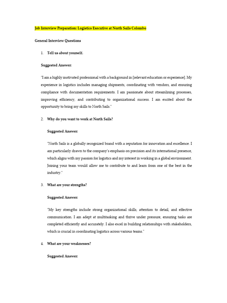 Job Interview Preparation - Logistics Executive | PDF | Logistics ...