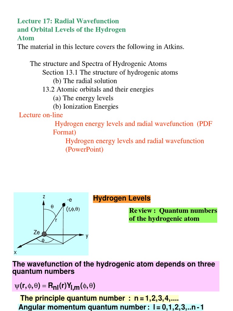 Chem 373- Lecture 17: Radial Wavefunction and Orbital Levels of the ...