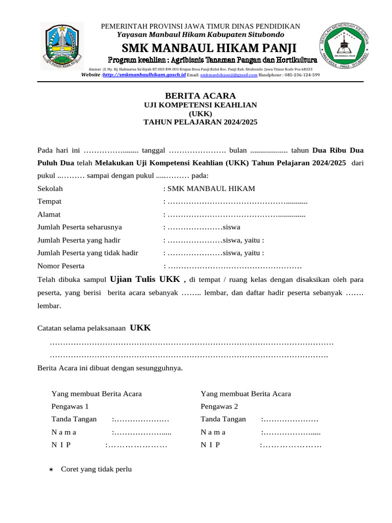 Berita Acara UKK SMK 2024/2025 | PDF