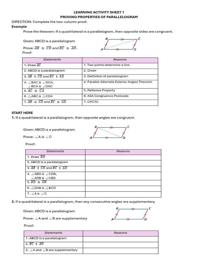 LAS 1 Proving Properties of Parallelogram | PDF | Euclidean Plane Geometry | Geometry