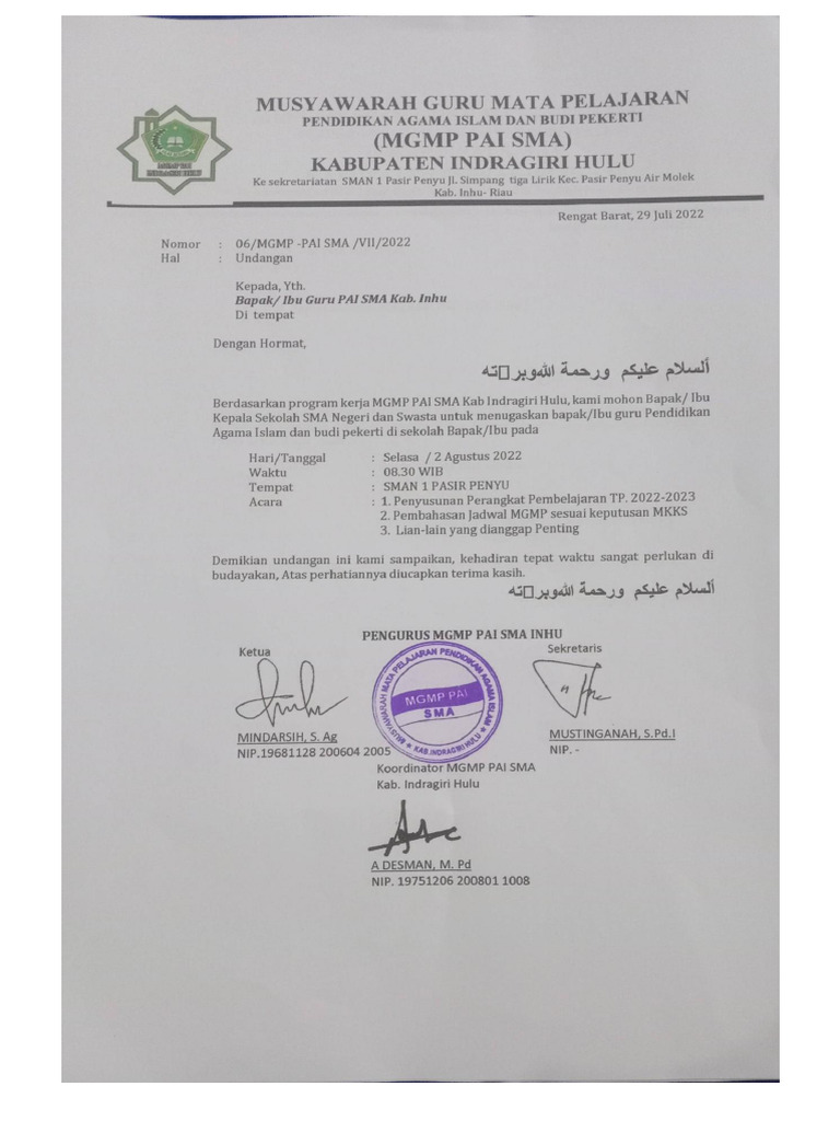 absen MGMP PAI agustus | PDF