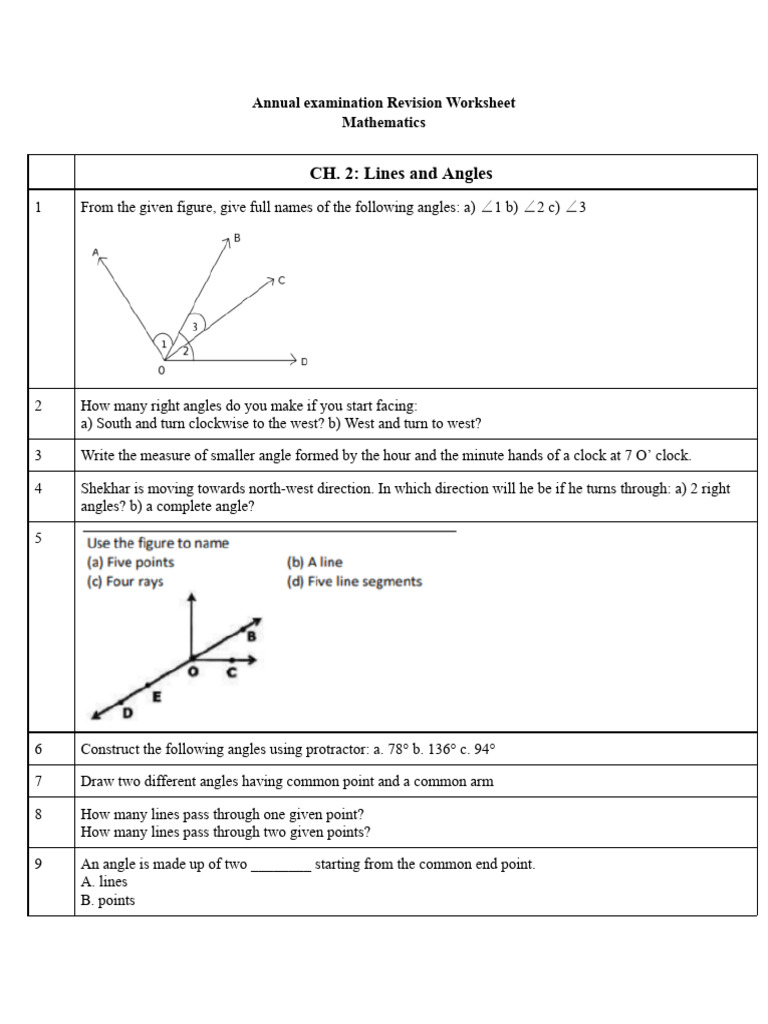 VI - Final Exams Revision Worksheet | PDF | Angle | Circle