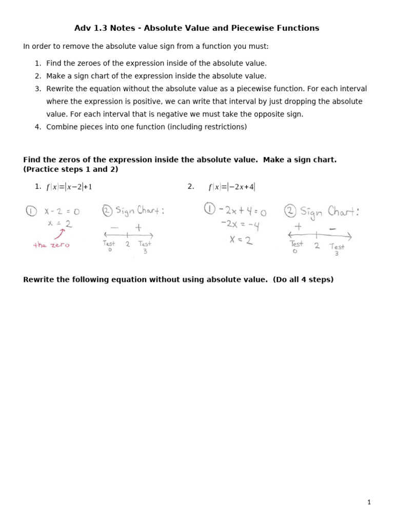 Absolute Value to Piecewise Functions Guide | PDF