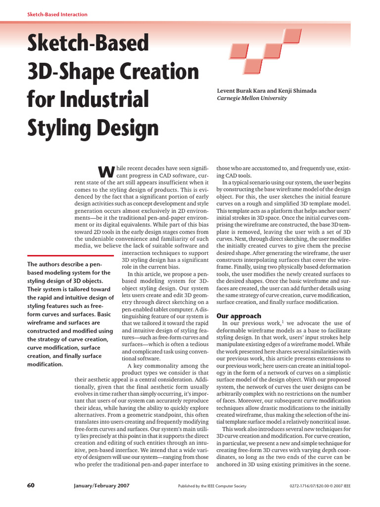 Sketch-Based 3D-Shape Creation For Industrial Styling Design | PDF | 3 D Computer Graphics ...