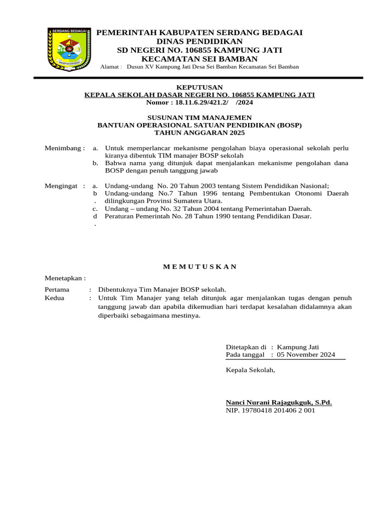 SK Tim Manajemen BOSP 2025 | PDF