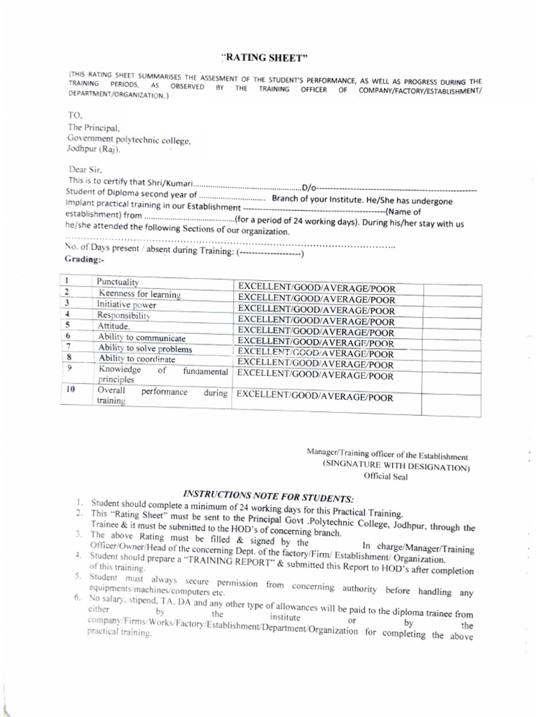 Rating Sheet | PDF
