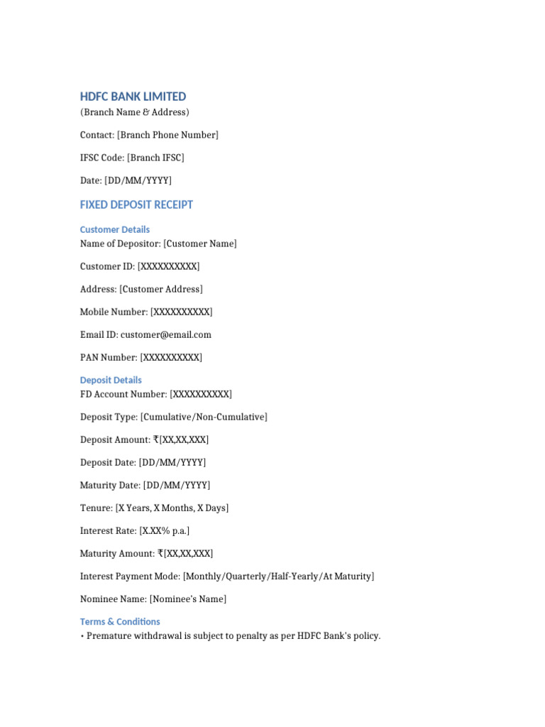 Fixed Deposit Receipt Details | PDF