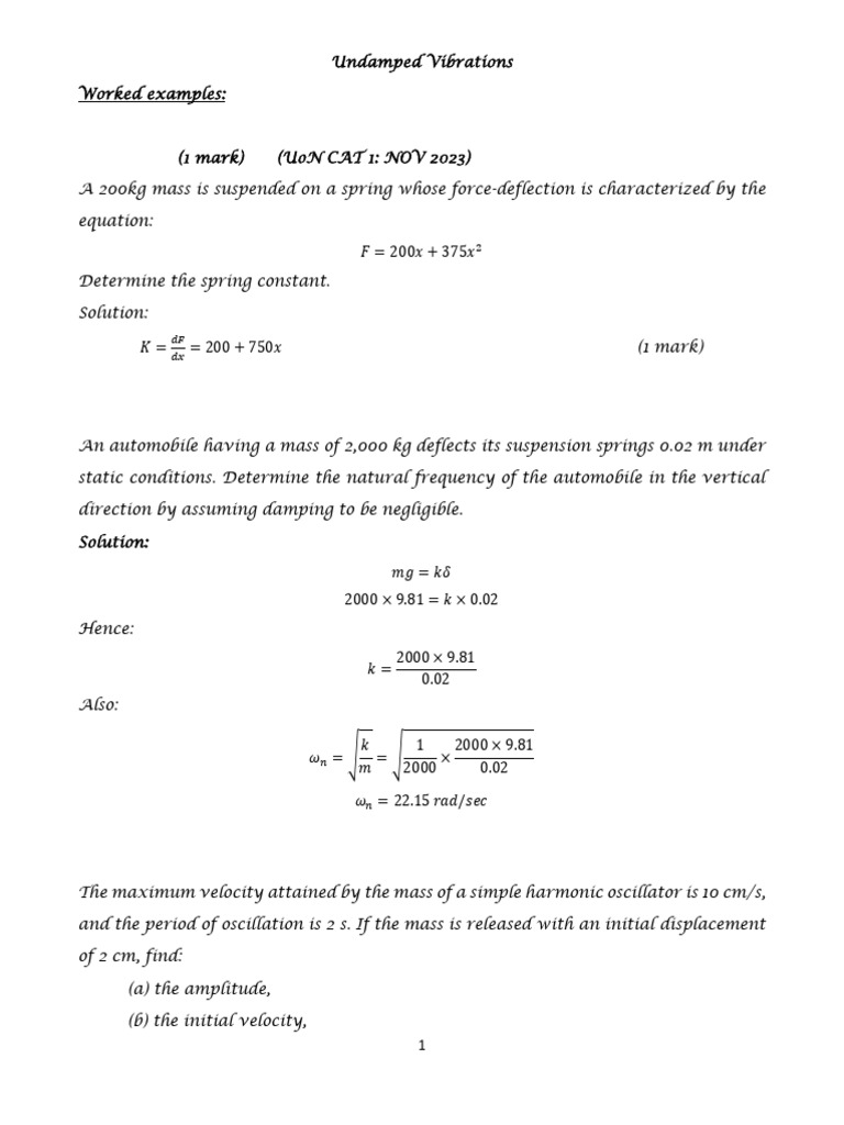 Tutorial - Undamped vibrations | PDF | Oscillation | Damping