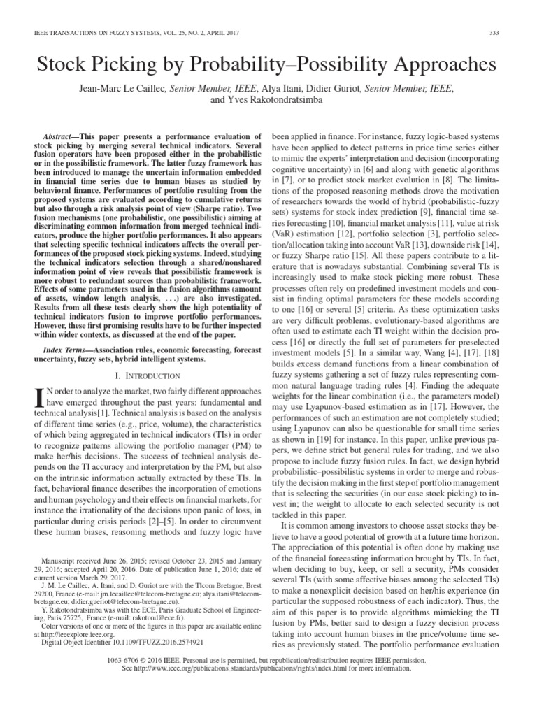 Stock Picking by ProbabilityPossibility Approaches | PDF | Risk ...