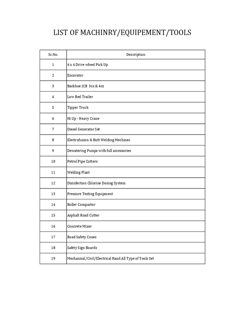 List of Construction Tools and Equipment | PDF