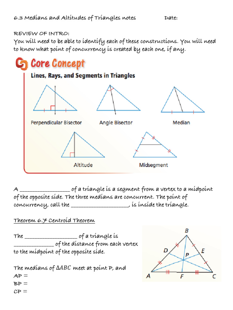 6.3 Medians and Altitudes of Triangles Notes 112v8yx | PDF