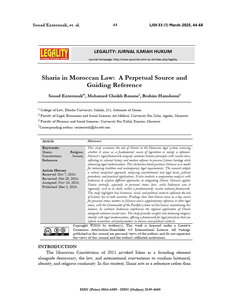 V33N1+44 68+Sharia+in+Morocco+Souad | PDF | Sharia | Indonesia
