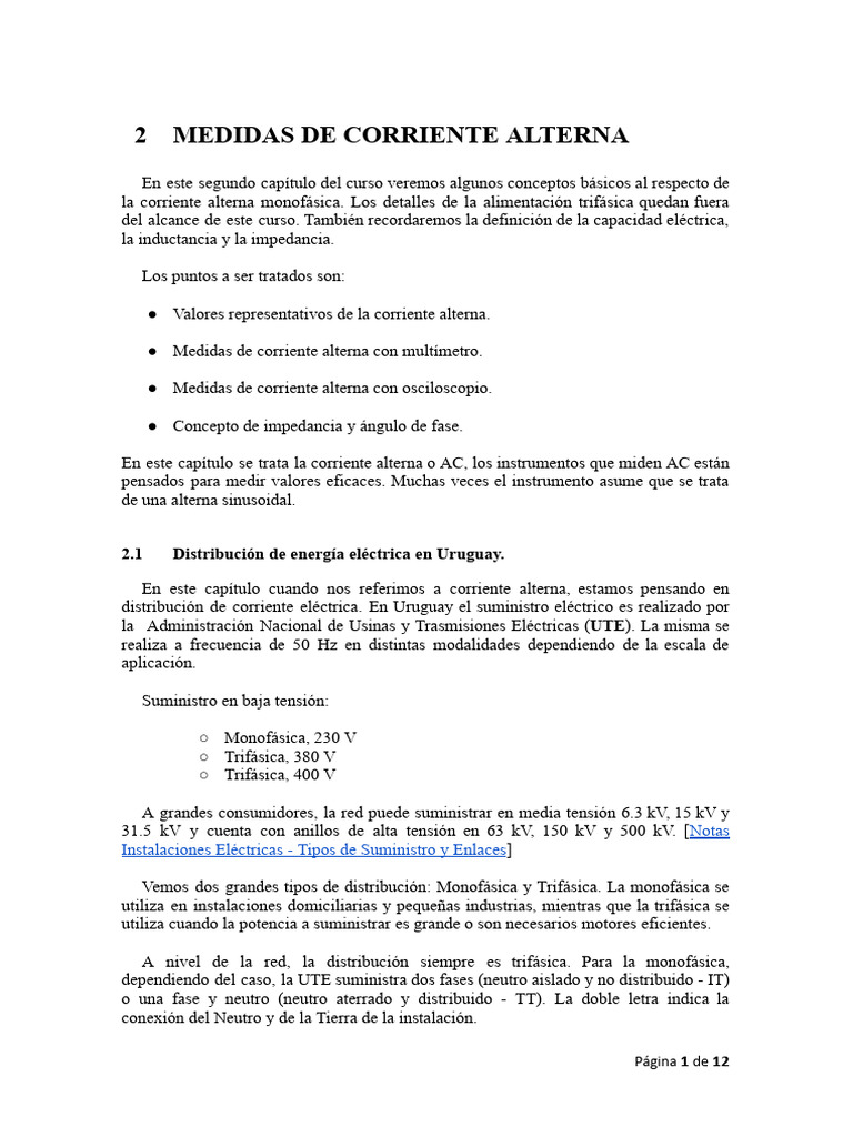 Capitulo 2 - Medidas de Corriente Alterna 2023.docx - Compressed | PDF | Impedancia eléctrica ...