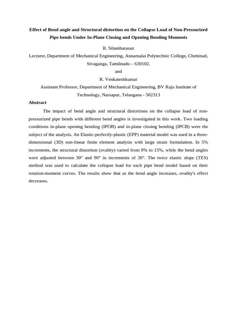 Pipe Bend Collapse Load Analysis | PDF