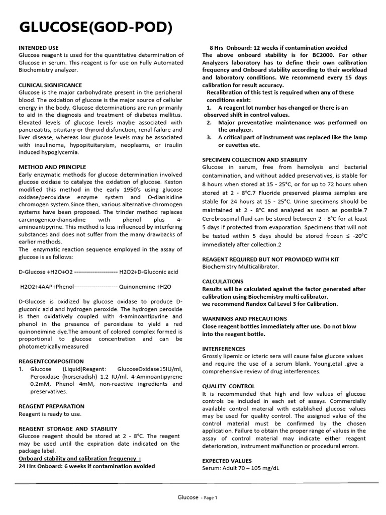 GLUCOSE IFU Biomax | PDF | Glucose | Medical Specialties
