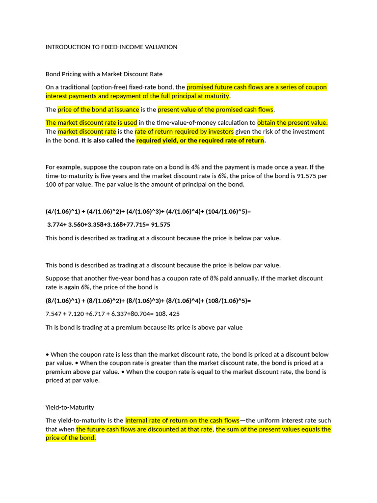 Fixed-Income Valuation Fundamentals | PDF | Bonds (Finance) | Yield ...