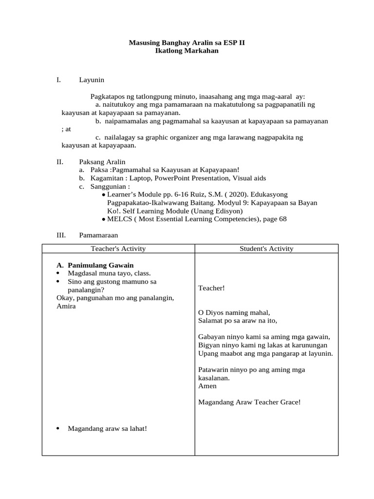 Masusing Banghay Aralin Sa ESP II | PDF