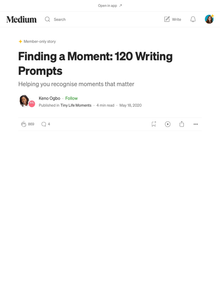Finding A Moment - 120 Writing Prompts - by Keno Ogbo - Tiny Life ...