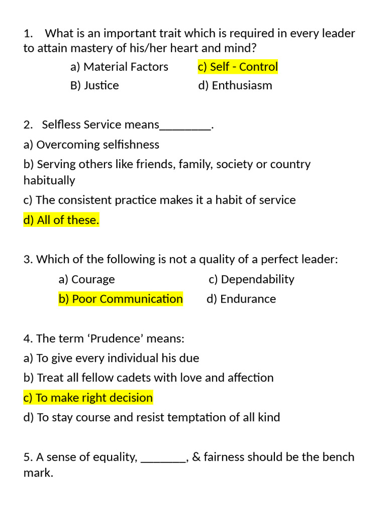 NCC Leadership Qualities and Traits | PDF | Courage | Prudence