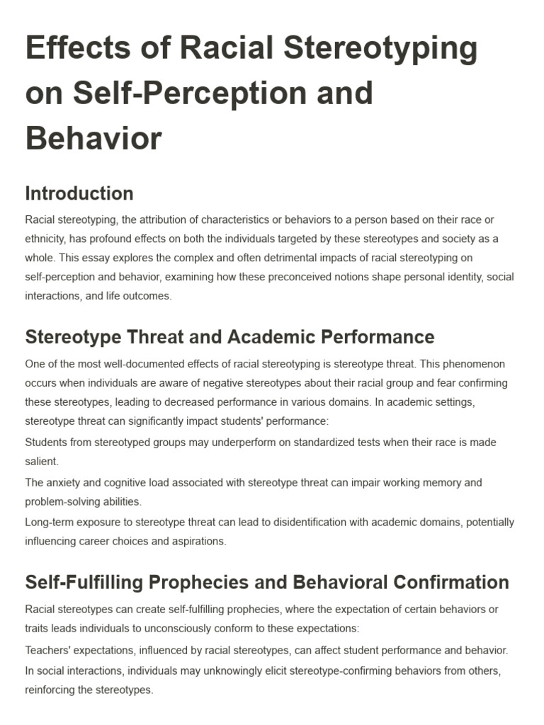 Effects of Racial Stereotyping on Self-Perception and Behavior | PDF ...