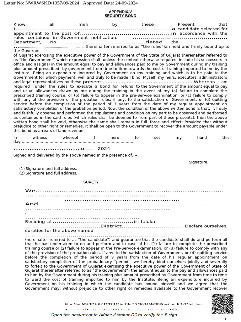 Appendix-V Security Bond | PDF | Private Law | Common Law