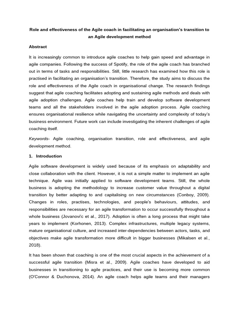 Assignment On Role and Effectiveness of The Agile Coach in Facilitating | PDF | Agile Software ...