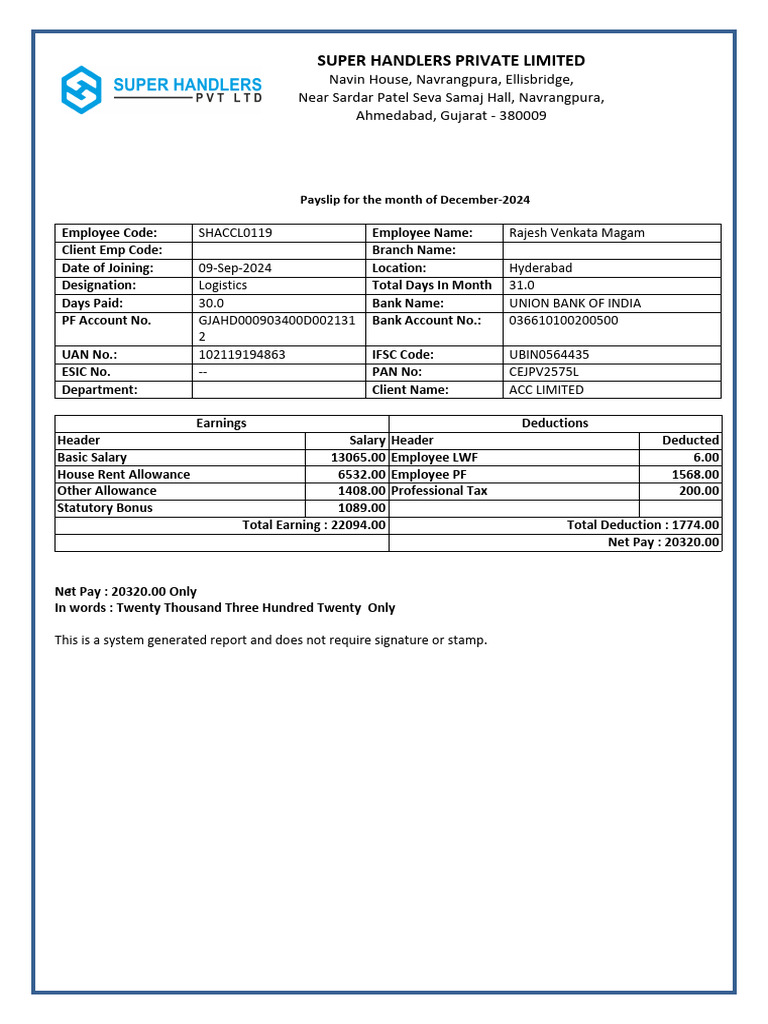 December 2024 Payslip for Rajesh Magam | PDF