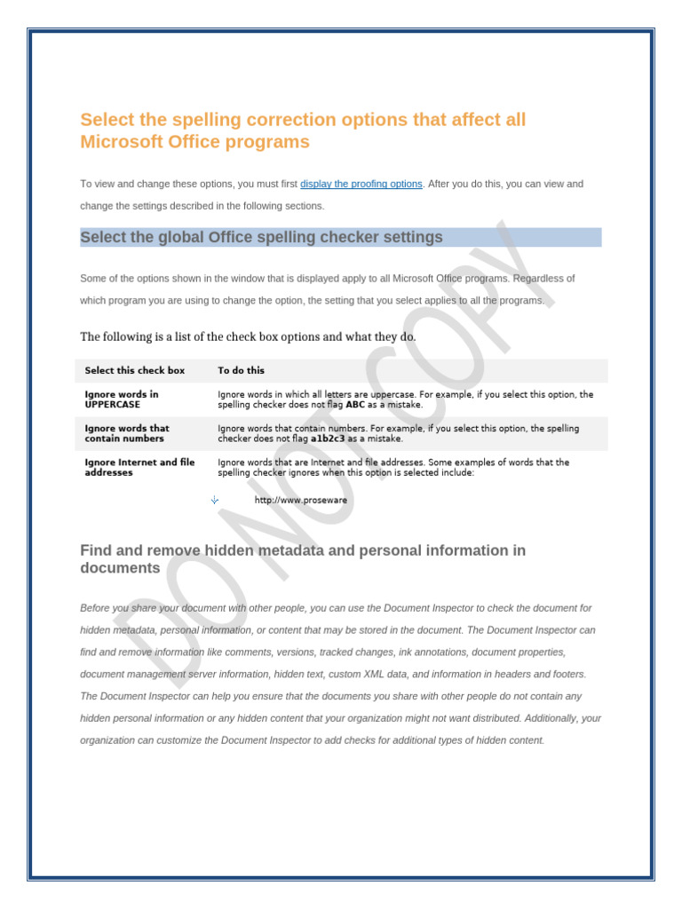 Select The Spelling Correction Options That Affect All Microsoft Office ...