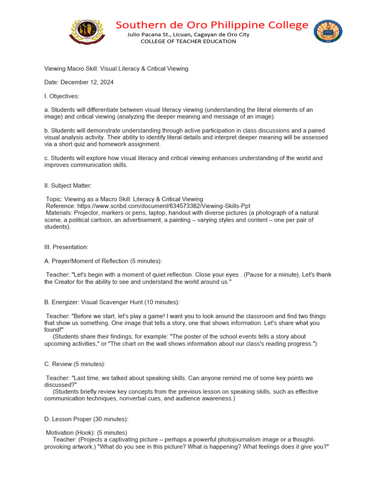 Visual Literacy and Critical Viewing Guide | PDF | Image | Literacy