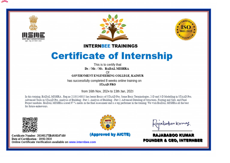 Certificate - PHP Name +Badal+Mishra+&Contact 7479766334&result Submit | PDF