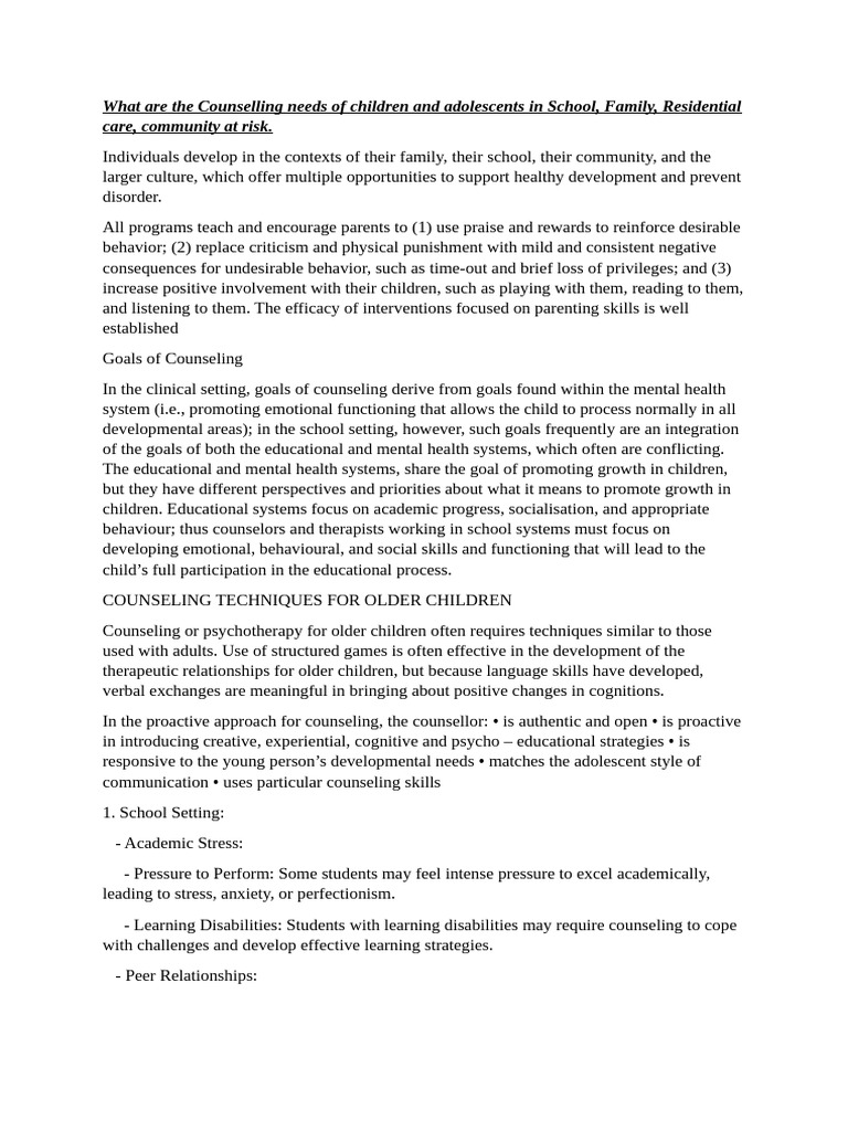 Counseling Needs for At-Risk Youth | PDF | Psychotherapy | Mental Health