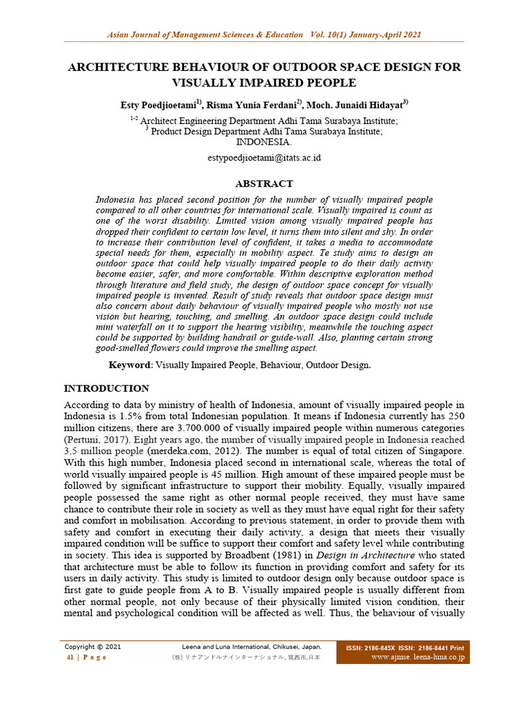Architecture Behaviour of Outdoor Space | PDF | Visual Impairment ...