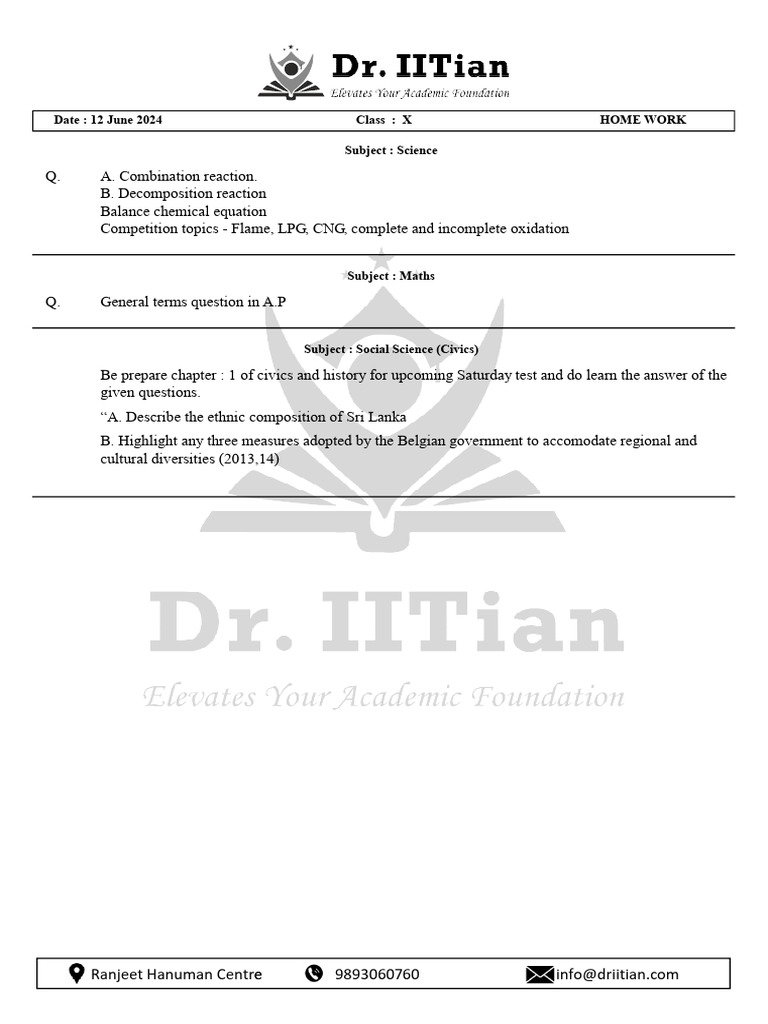 12-06-2024 Homework-Class X | PDF