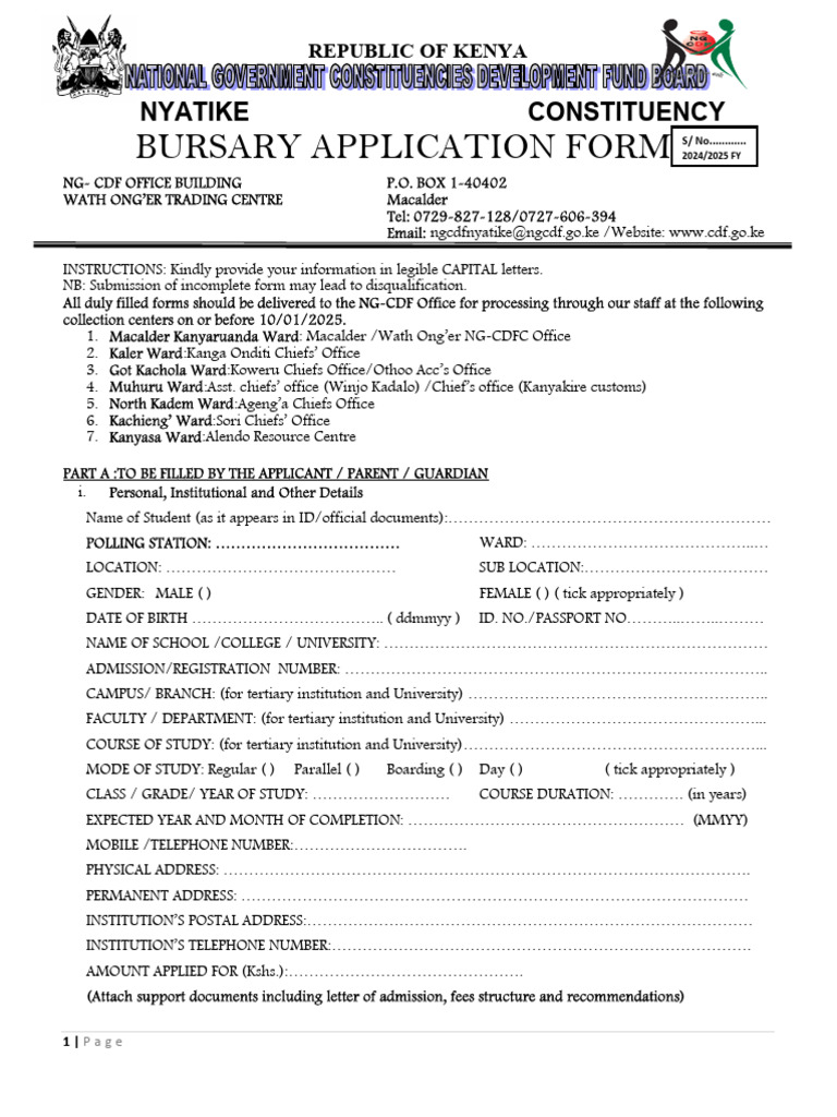 Nyatike NG-CDF Bursary Application Form 2024 - 2025 - 241210 - 130027 | PDF | Identity Document