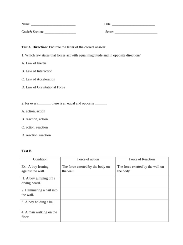 Activity Sheet-law of Interaction | PDF