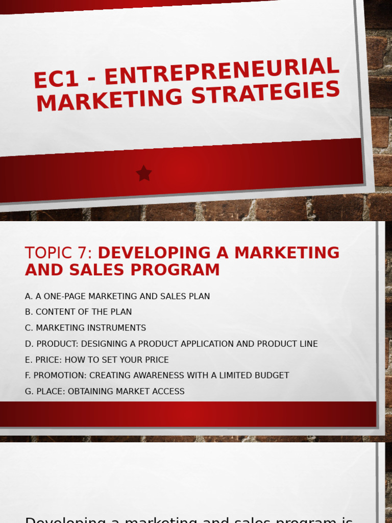 EC-1-Topic-7 Entrepreneurial Marketing Strategy | PDF | Marketing | Pricing