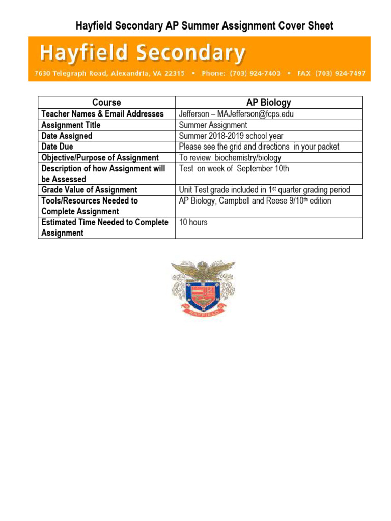 AP Biology Summer Assignment Overview | PDF | Endoplasmic Reticulum | Ph