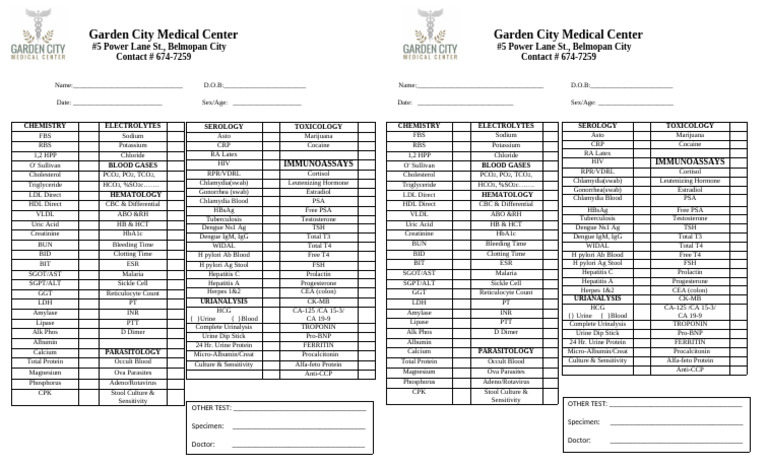 Lab Request Form 2020 | PDF | Medical Specialties | Clinical Medicine