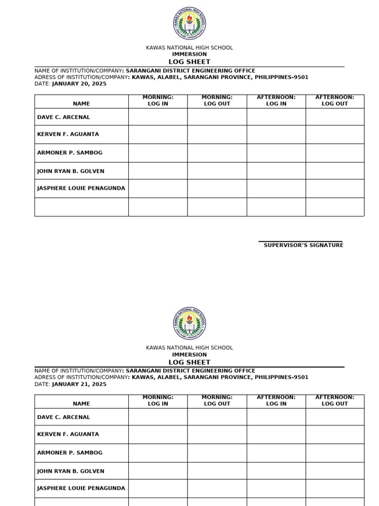 Logsheet Docx 123 Pdf