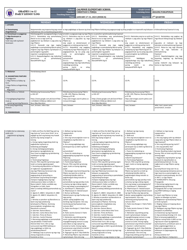 DLL Araling Panlipunan 5 q3 w8 | PDF