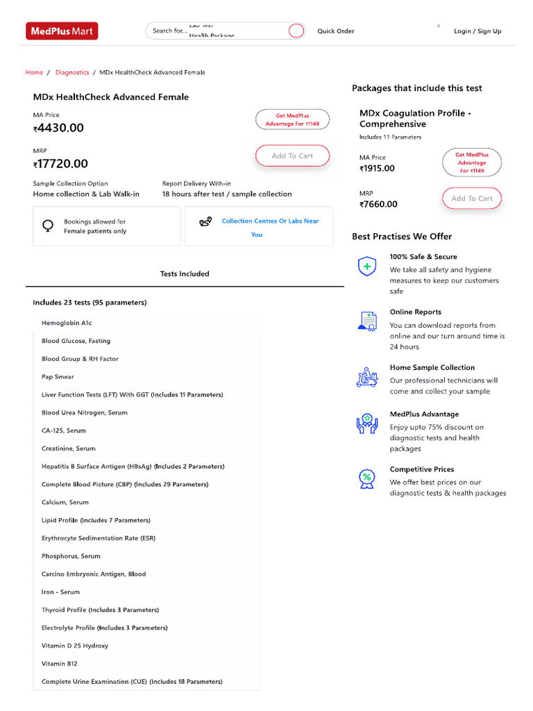 Medplus Female Package | PDF